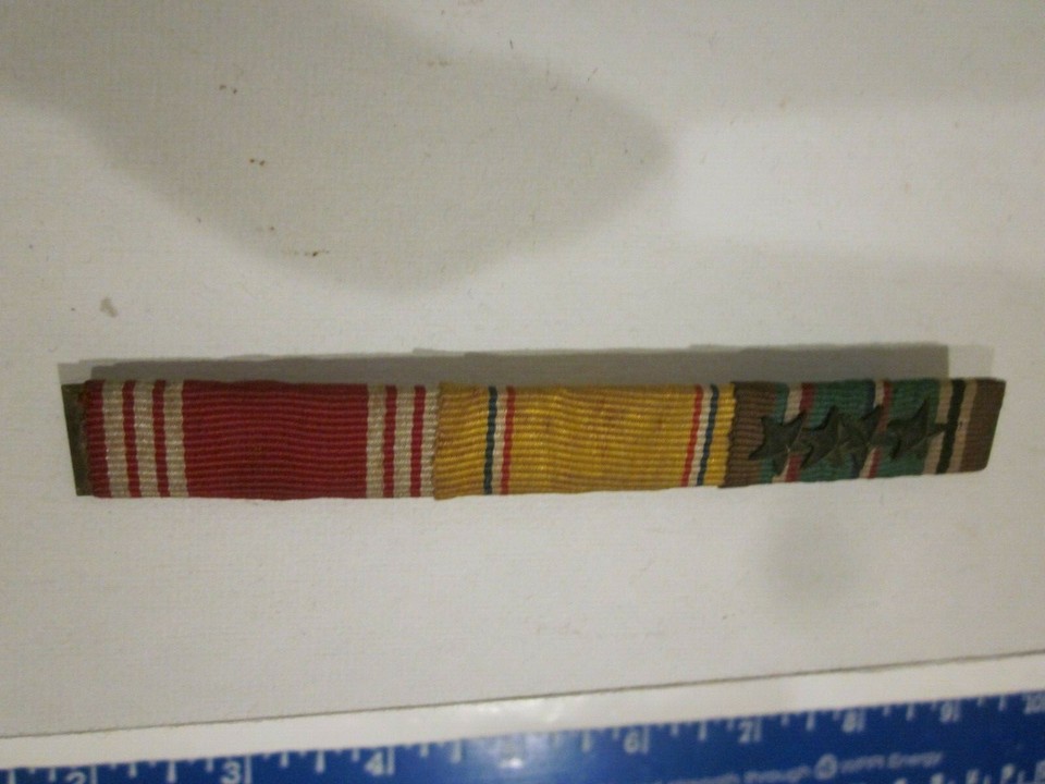 WW II US NAVY MARINE CORPS 3 PLACE RIBBON BAR 4 BATTLE STARS, 1/2" WIDE ...