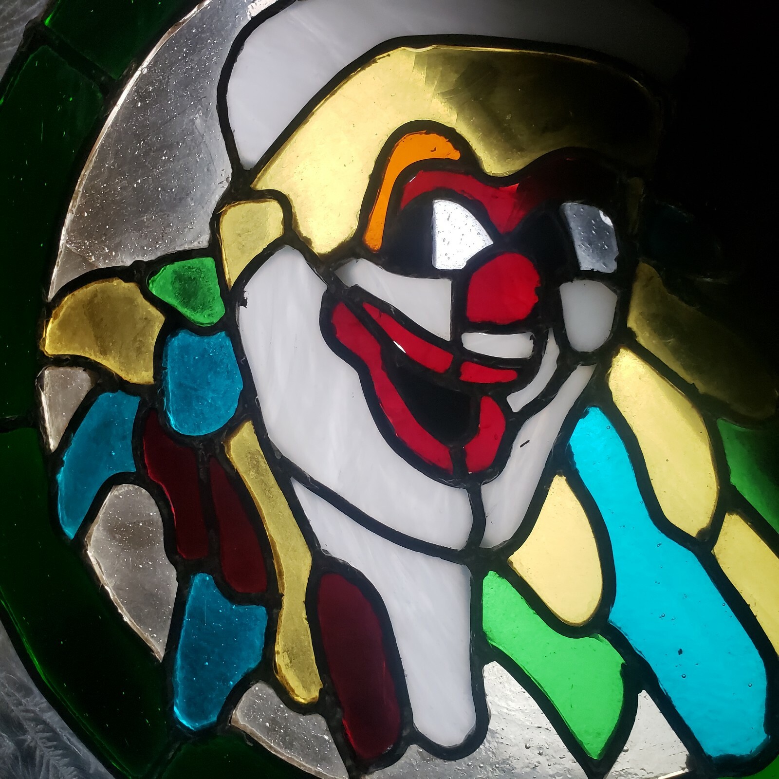 Vintage Clown Stained Glass Panel Hand Made Creepy Folk Art | eBay