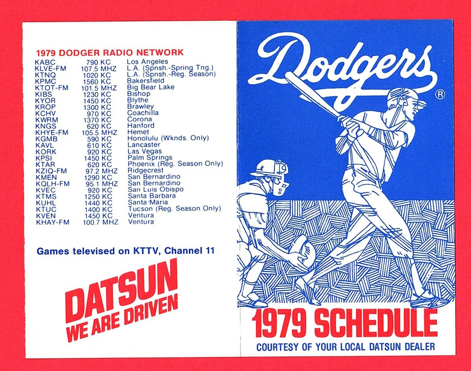 MLB BASEBALL 1979 LOS ANGELES DODGERS pocket schedule DATSUN | eBay