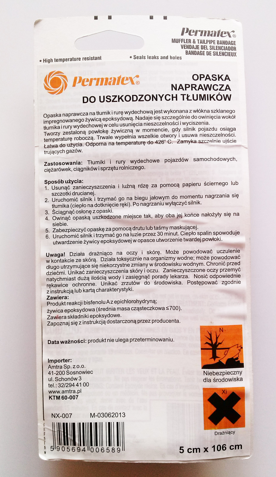 PERMATEX MUFFLER TAILPIPE BANDAGE 80331 exhaust repair 5X106cm high ...