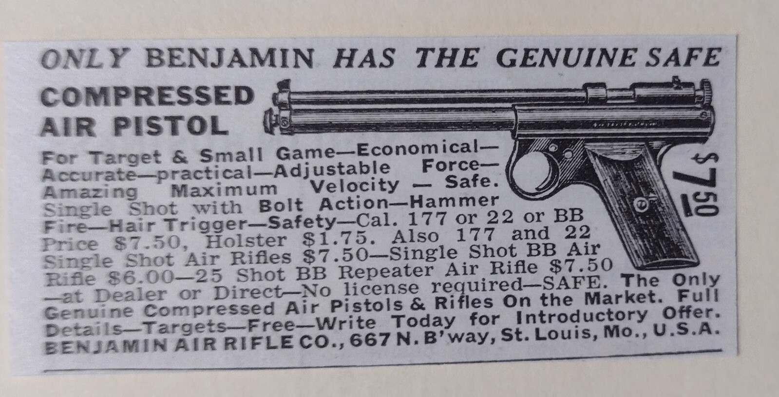 1937 Benjamin Air Rifle Co. Advertisement St. Louis, Missouri | eBay