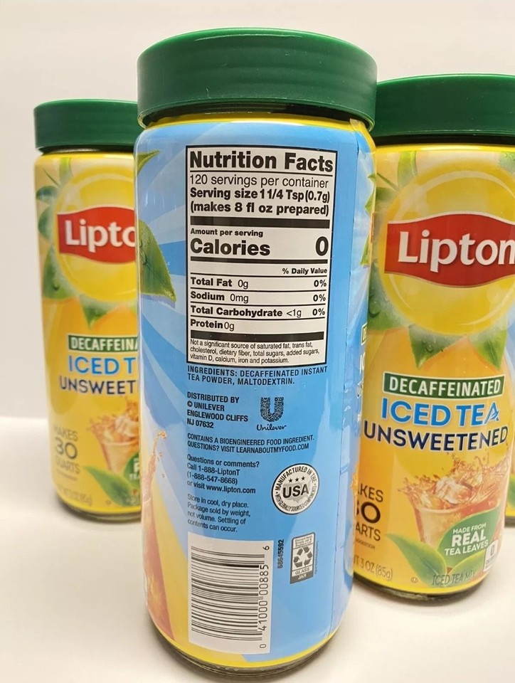 4 Jars-Lipton Black Iced Tea Mix Decaffeinated Unsweetened 30 Qt ...