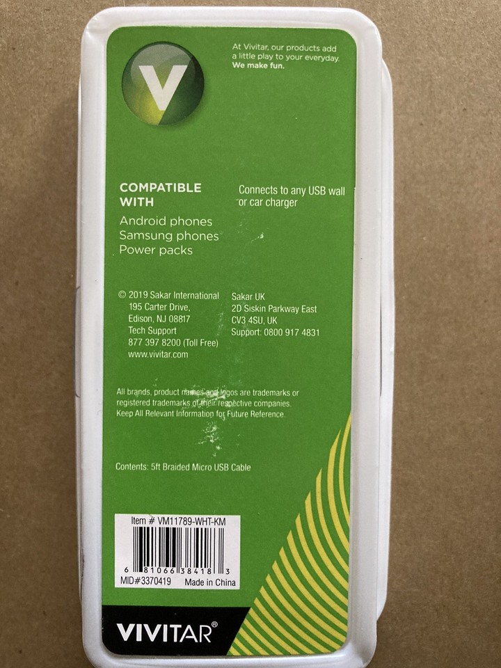 Vivitar Charge Away 5ft Braided Micro USB Cable, 1.0 CT, VM11789-ASST ...