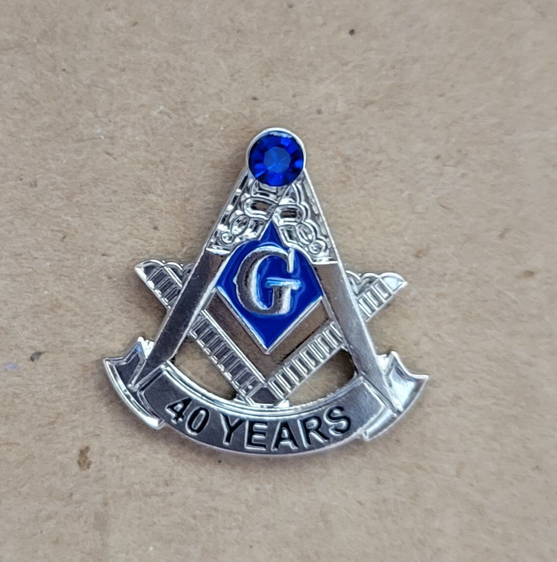 Masonic 40 year service lapel pin silver blue stone at the top | eBay