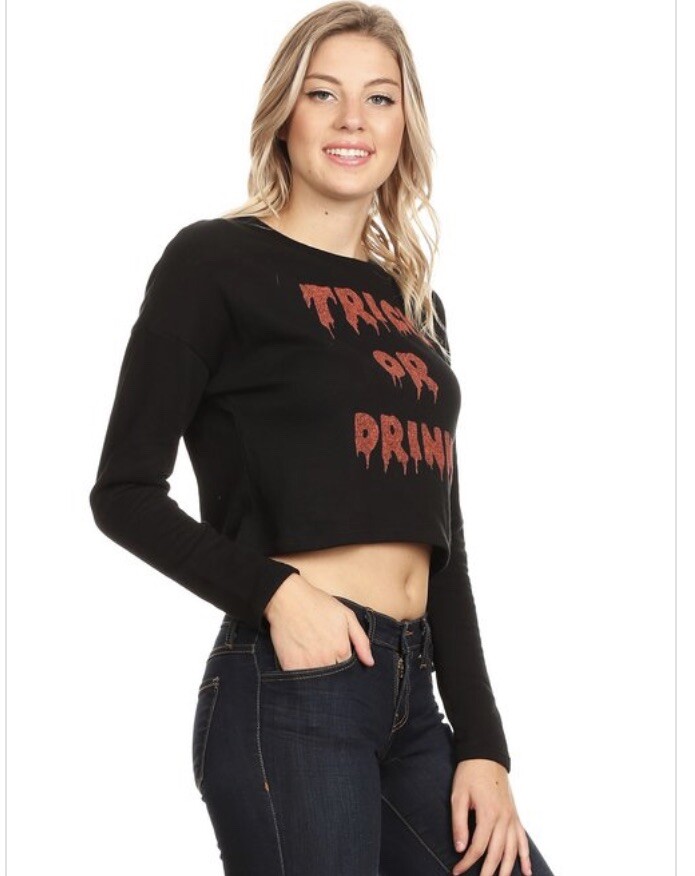 black Trick or Drink l/s crop top new Yk2 M New Bartender Goth Party ...