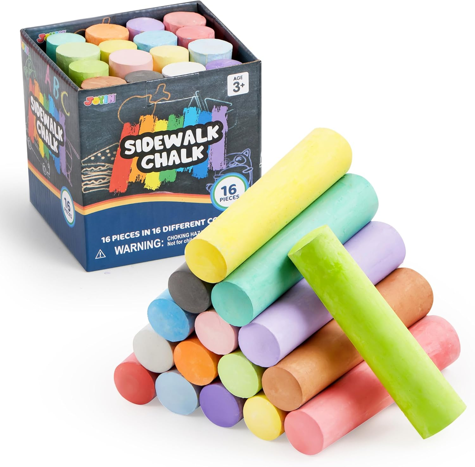 16 PCS Washable Sidewalk Rounded Chalks Set Non-Toxic Jumbo Coloured ...