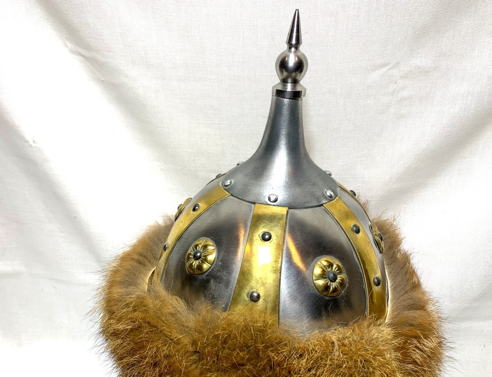 Medieval Turkish Mongolian Metal Helmet Fur Trim Viking Museum Replica ...