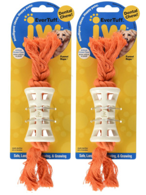 2 Large JW Pet EverTuff Chicken Dental Chew Dog Treat Funnel Rope Toy ...