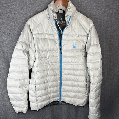 Spyder Men's Prymo Down Filled Jacket Stone Gray Cirius Blue Size Large | eBay