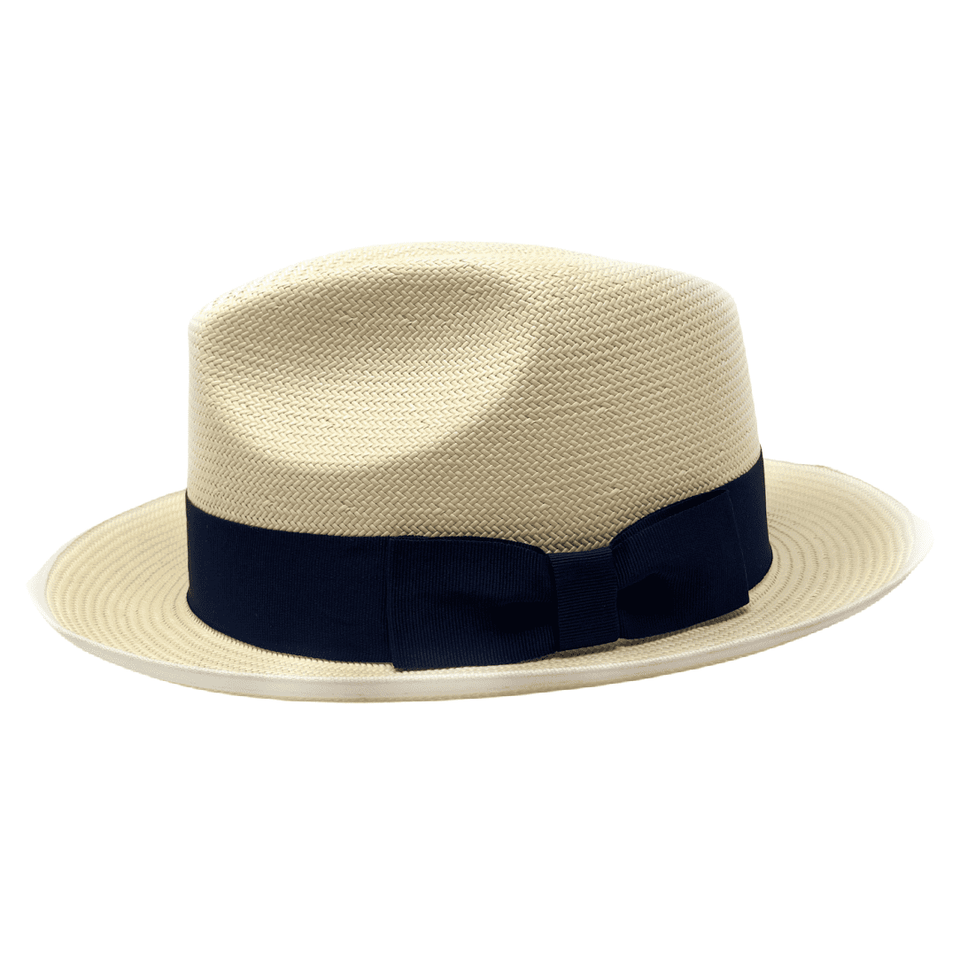 Snap Brim Panama Style Fedora Hat with Navy Band | eBay UK