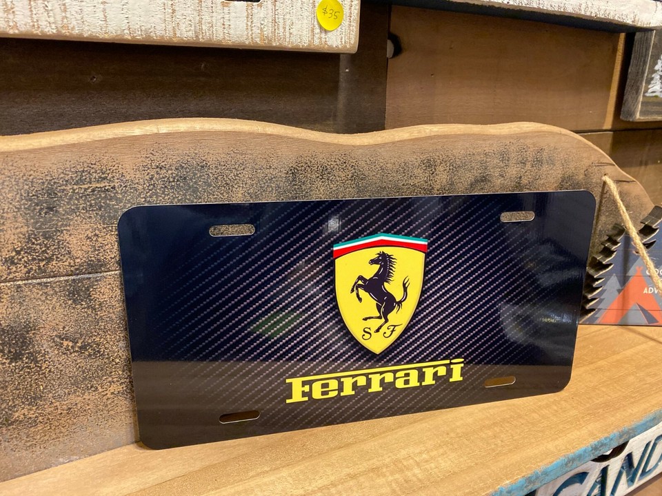 FERRARI STYLE LICENSE PLATE YELLOW LETTERS CARBON FIBER ILLUSION, MAde ...