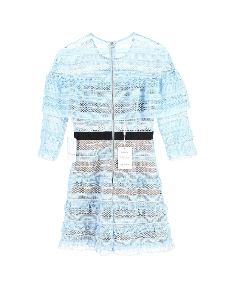 Self-Portrait Stripe Grid Mini Dress in Light Blue Polyester | eBay