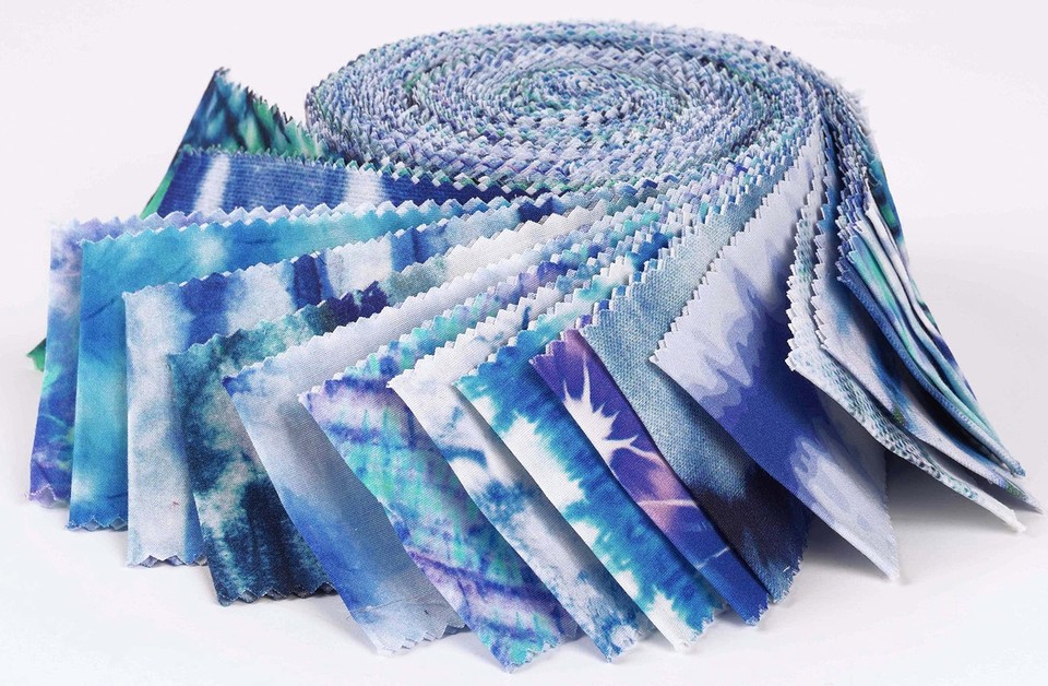 Jelly Roll 40 Strip Assorted Bundle Blue Tie Dye Print Cotton Fabric ...