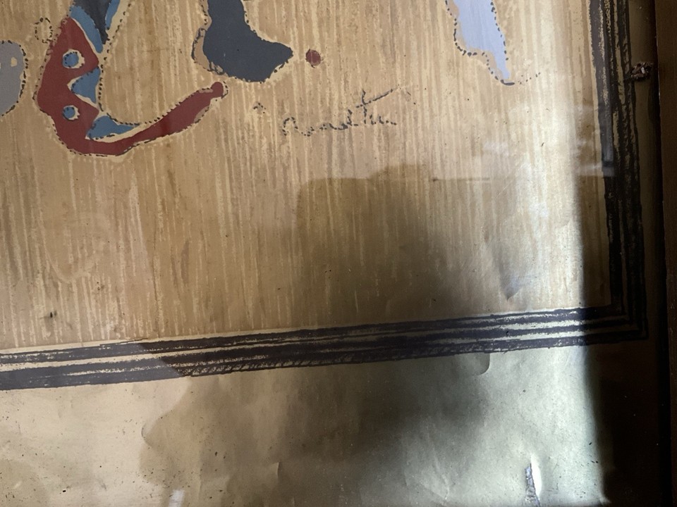 Vintage/antique pair of large framed art pieces each featuring a ...