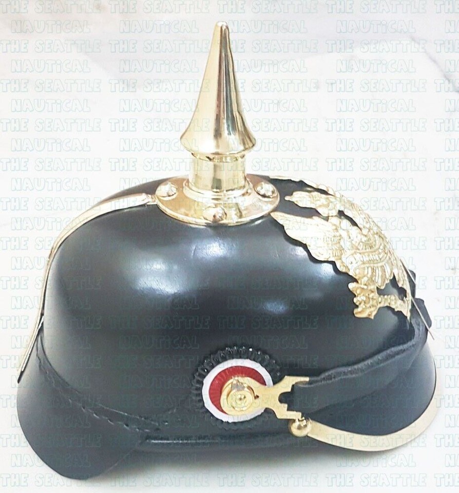 German Soldier Costume Leather Pickelhaube Helmet WW1 WW2 Eagle Spiked ...