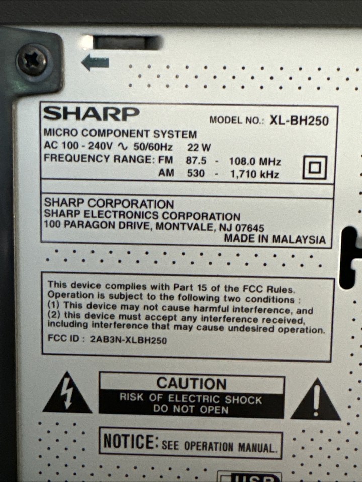Sharp XL-BH250 5-Disc CD USB System Bluetooth MP3 w/ Speakers No remote ...