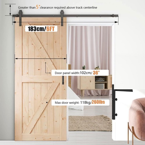 6FT Sliding Barn Door Hardware Kit, Low Profile Track for 36" Door ...