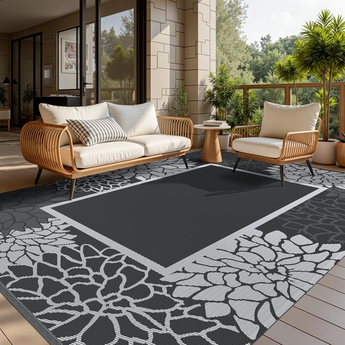 Floral Outdoor Rug 6x9 Reversible-Waterproof Patio Rug-Quick Dry ...
