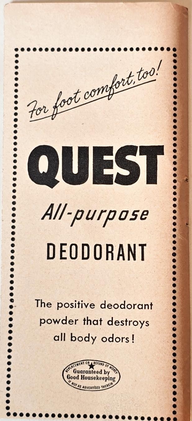 Quest All purpose Deodorant for foot comfort too odors 1947 Vintage ...
