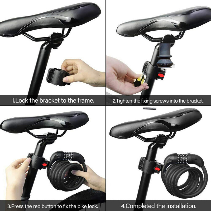 Bike Lock 4-Digit Combination Chain Cable Lock Anti Theft Security for ...