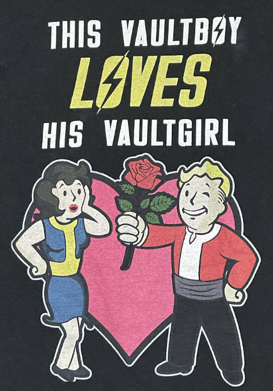 Fallout Mens Black This Vault boy Loves His Vault Girl T Shirt Size ...