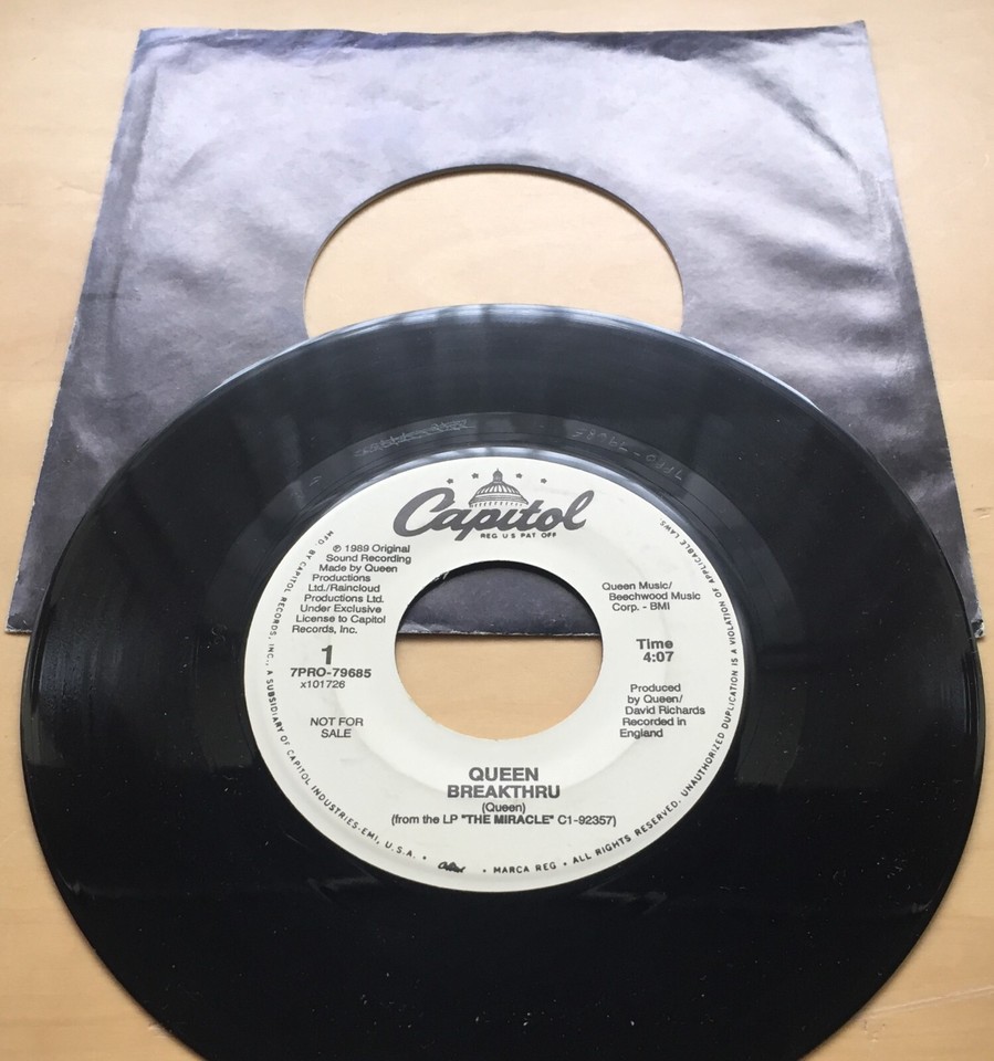 QUEEN BREAKTHRU 1989 US CAPITOL VINYL 7 " 45 SINGLE 7PRO-79685 DEMO ...