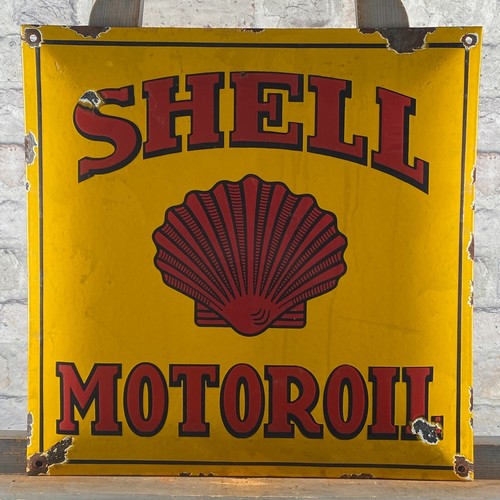 SHELL Enamel Sign 15.7x15.7" (40x40cm) Rare Motor Oil Porcelain Vintage ...