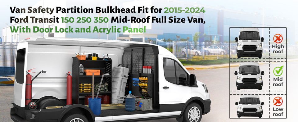 Van Safety Partition Bulkhead for 2015+ Ford Transit Mid-Roof Full Size ...