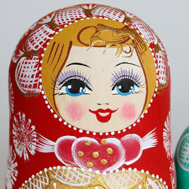 Wooden Russian Nesting Babushka Matryoshka 10 Dolls Set Hand Painted ...