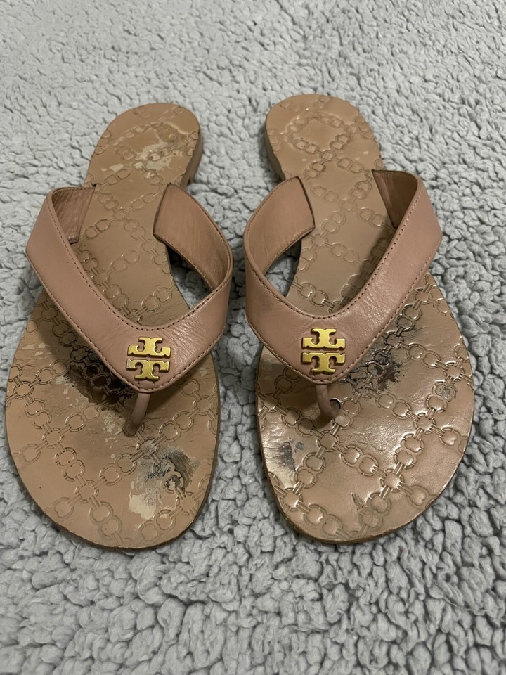 Tory Burch Monroe Women’s Size 9 M Light Makeup Blush Leather Thong ...