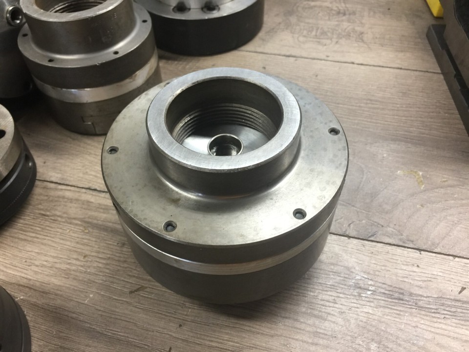 NORTHFIELD 4" PNEUMATIC 45 - 120 THREE-JAW LATHE CHUCK w/ HARDINGE 2 3/ ...