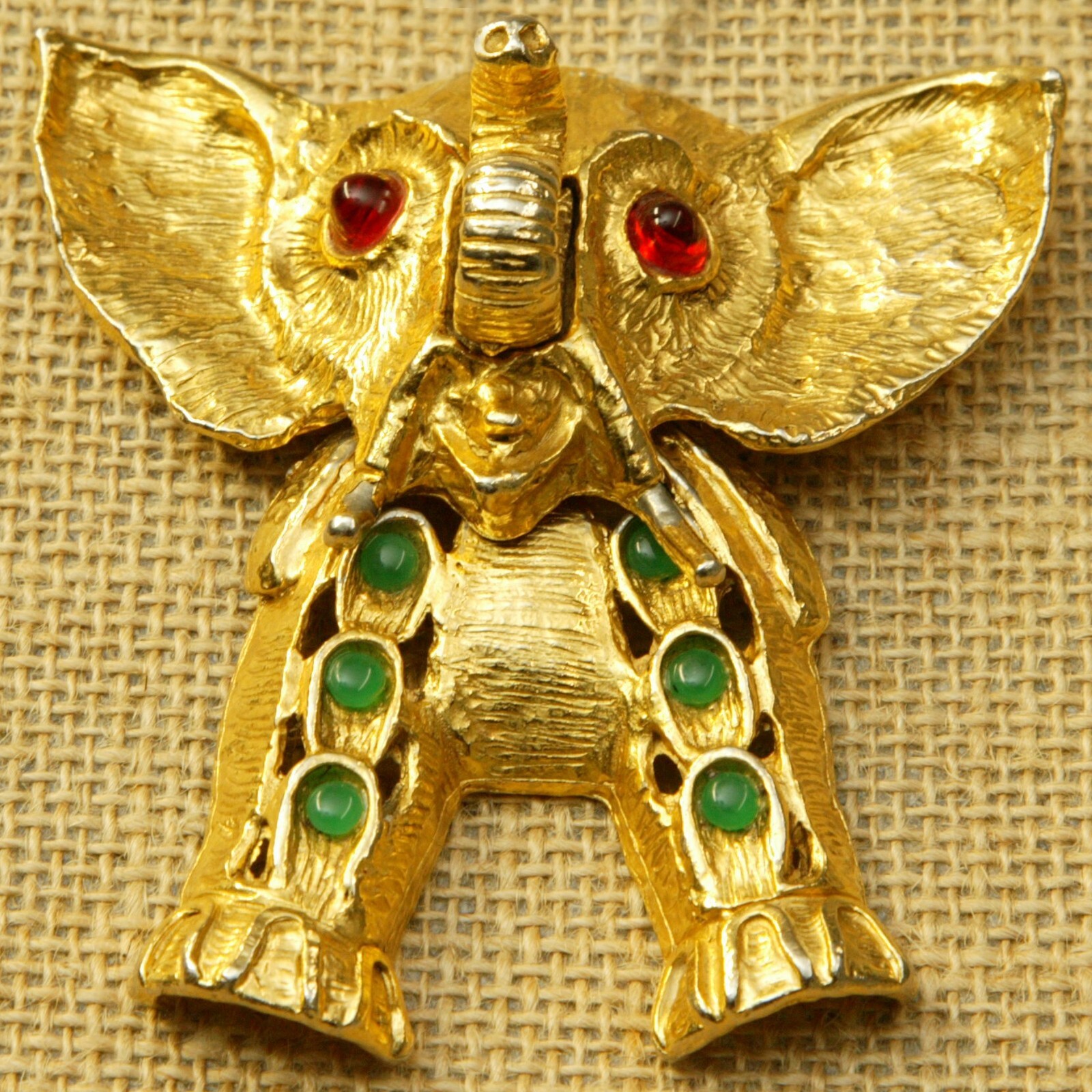 JULIANA vintage green and red rhinestone gold toned articulated ...