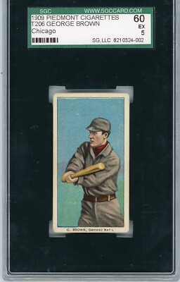 1909 T206 GEORGE BROWN PIEDMONT 150 SGC 60 EX 5 BASEBALL CHICAGO CUBS ...