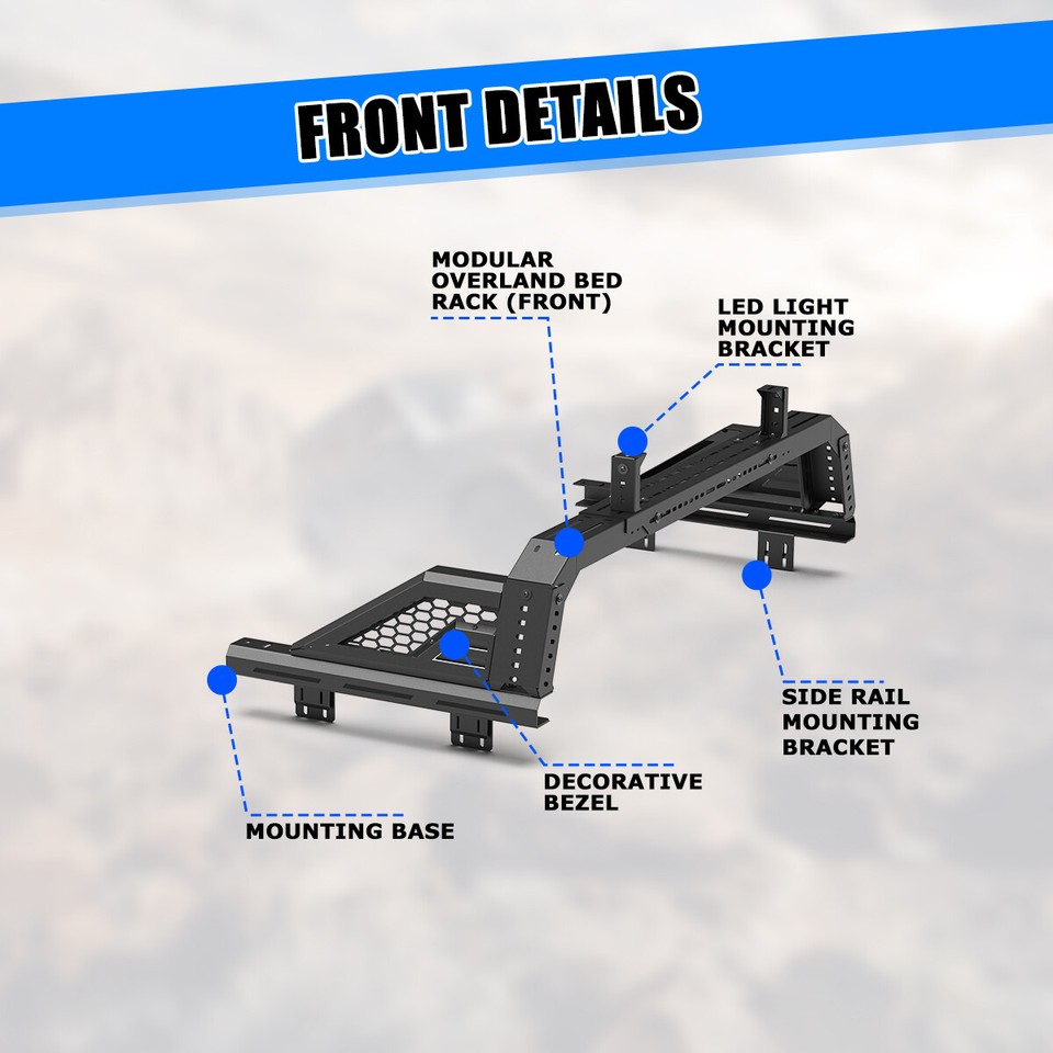 Modular Adjustable Bed Chase Rack Roll Bar For 2019-2024 Ford Ranger ...