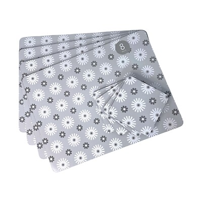 Geo Placemat and Coaster Grey Set Of 8 Table Mats Dining Coasters ...