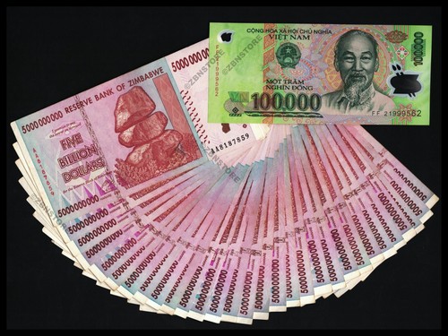 100,000 Dong Vietnam + 30 x [5 Billion] 5,000,000,000 Zimbabwe Dollars ...