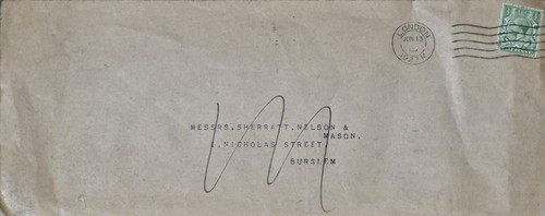Stamp Addressed Envelope To Messrs. Sherratt, Nelso & Mason Burslem ...