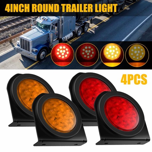 4" 12LED Red&Amber Lights Tail w/ Mounting Bracket Univcersal For DC ...