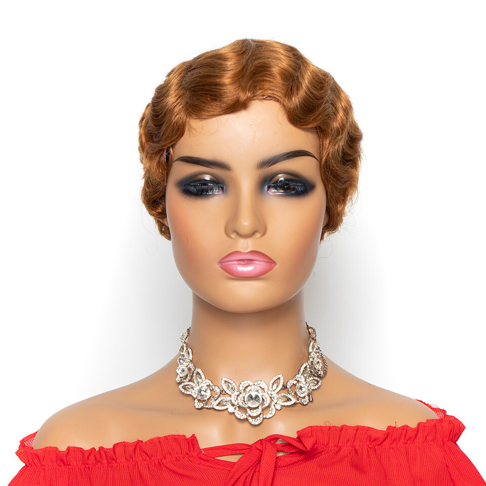 Pixie Cut Finger Wave Wig Brazilian Human Hair Wig Heat Safe for Women ...