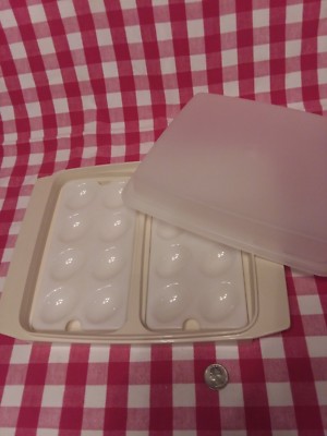 Tupperware~Vtg Deviled EGG TRAY/Holder+Inserts~IVORY~Deli/Cold Cut ...