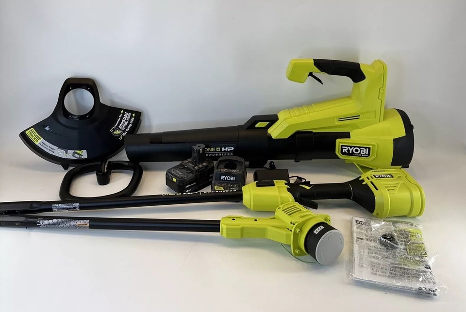Cordless 13” String Trimmer Edger & Jet Fan Blower Kit P20121 RYOBI ...