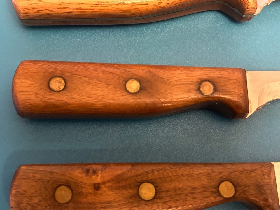 Vintage Chicago Cutlery 6pc Knife Set & Wood Block USA Walnut Handles ...