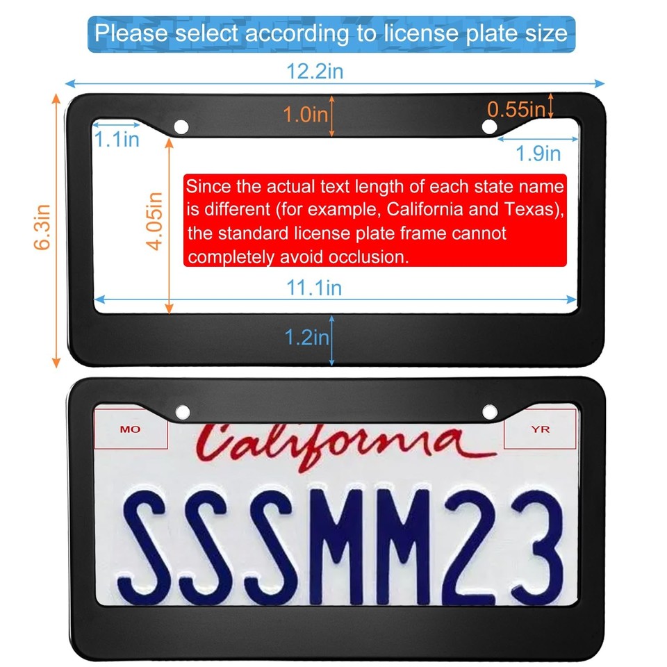 2PCS Matte Black License Plate Frames, 2 Holes Solid Aluminum License ...