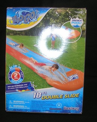 H2O GO 18 FT DOUBLE WATER SLIDER 2 LANES DRENCH POOL BESTWAY SLIP N ...
