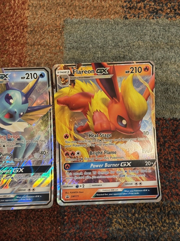 Flareon, Vaporeon, Jolteon jumbo Pokemon GX 3 Card Lot SM171, SM172 ...