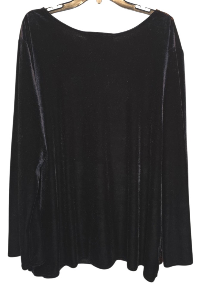 Sag Harbor Black Multicolor Stretchy Velour Blouse Top Size 3X | eBay UK