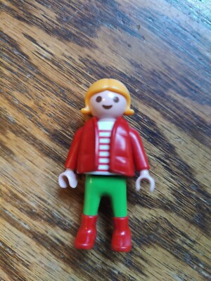 Playmobil Geobra Blonde Girl Figure 1992 Red Coat & Boots, green pants ...
