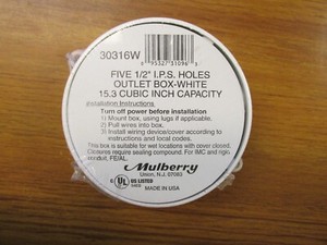 NEW. MULBERRY ROUND WEATHERPROOF BOX (5) 1/2" CAT# 30316W ... ZA-150 ...