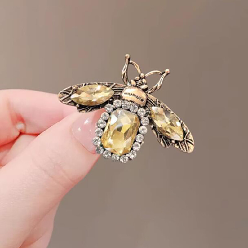 Vintage Bee Rhinestone Brooch Retro Crystal Insect Breast Pin Clothes ...