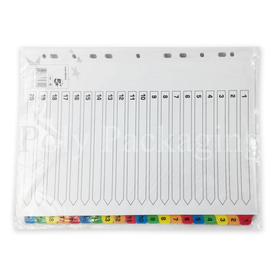 10 Sets of A4 FILE DIVIDERS(1-20) DOCUMENT ORGANISER Subject Filing ...